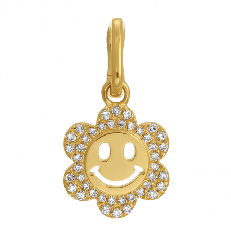 14K Yellow Gold Diamond Smiley Face Flower Charm – POMOTO