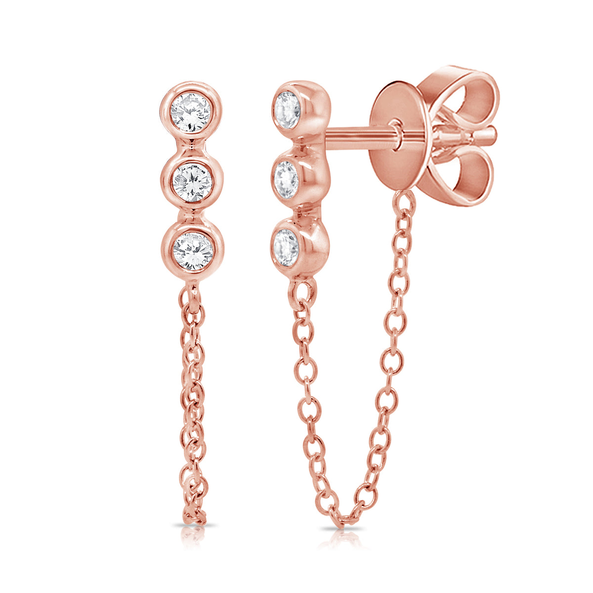 14k Gold Diamond Tri-Circle Chain Earrings – POMOTO