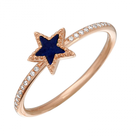14K Gold Lapis Star Ring with Half Diamond Band – POMOTO