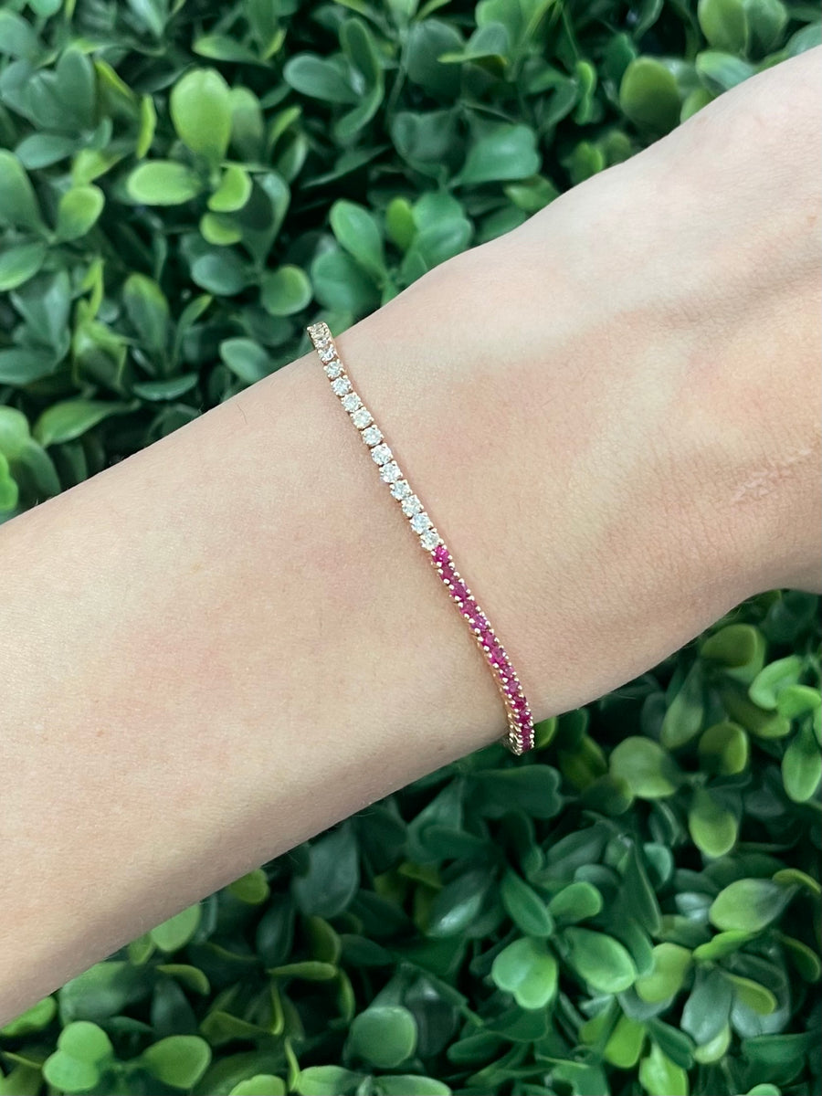 14K Yellow Gold Half Diamond Half Ruby Tennis Bracelet – POMOTO