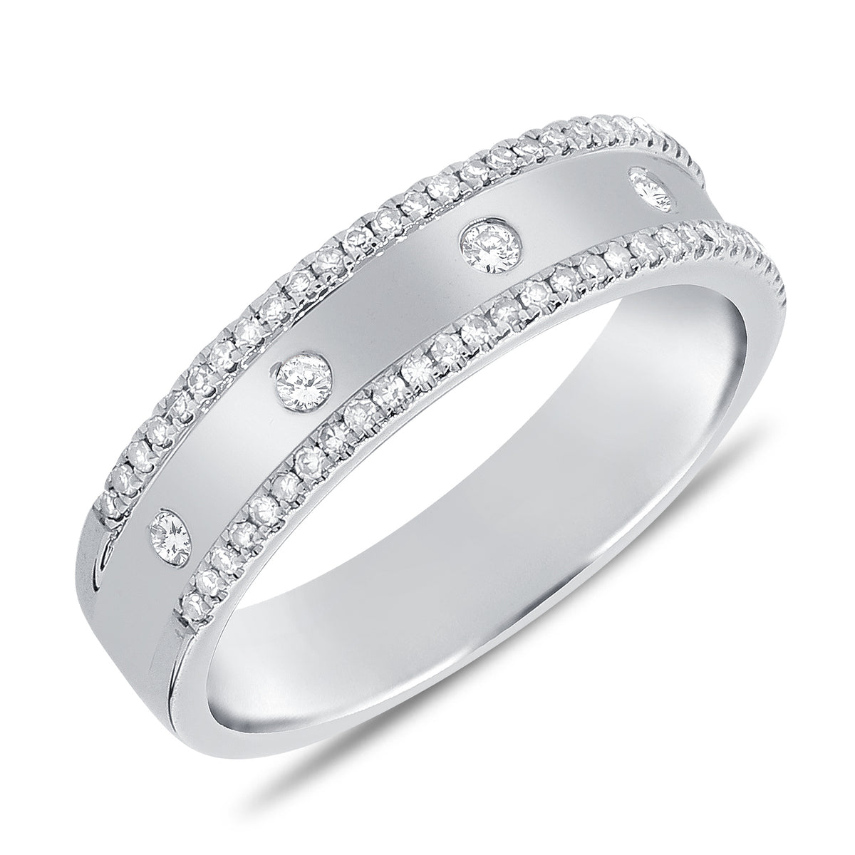 14K White Gold Diamond Studded Band – POMOTO