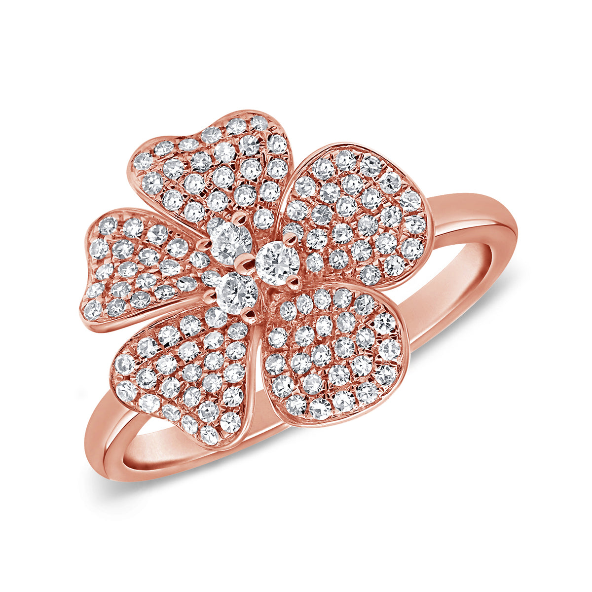 14K Gold Diamond With Diamond Center Small Flower Ring – POMOTO