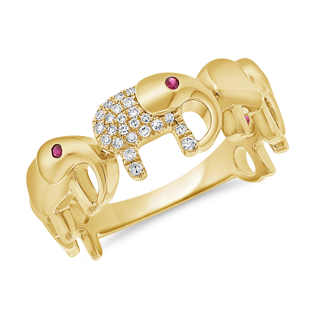 14K Yellow Gold Ruby and Diamond Elephant Ring – POMOTO