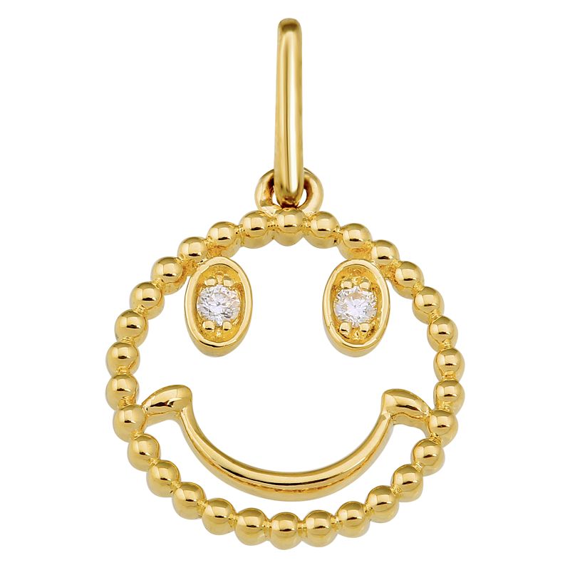 14K Beaded Yellow Gold and Diamond Smiley Face Small Charm – POMOTO